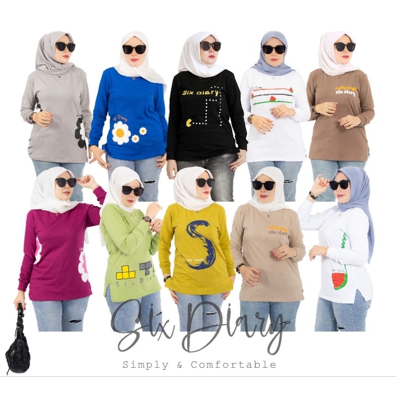 Jual Six Diary Official Atasan Kaos Tangan Panjang Wanita Viral Terbaru ...