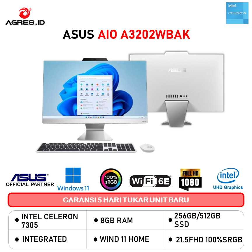 Jual ASUS PC ALL IN ONE A3202WBAK INTEL 7305 8GB 512GB W11 21.5FHD WHT ...
