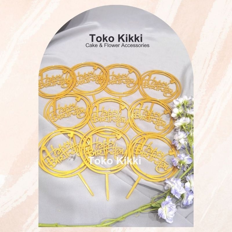 Jual 10 pcs HBD bulat Topper kue ulang tahun Happy Birthday tusuk Gold ...