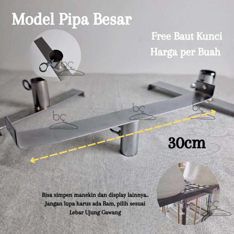 Jual Besi Dudukan Ram Bingkai Kunci Ujung Gawang Baju Display Tatakan ...