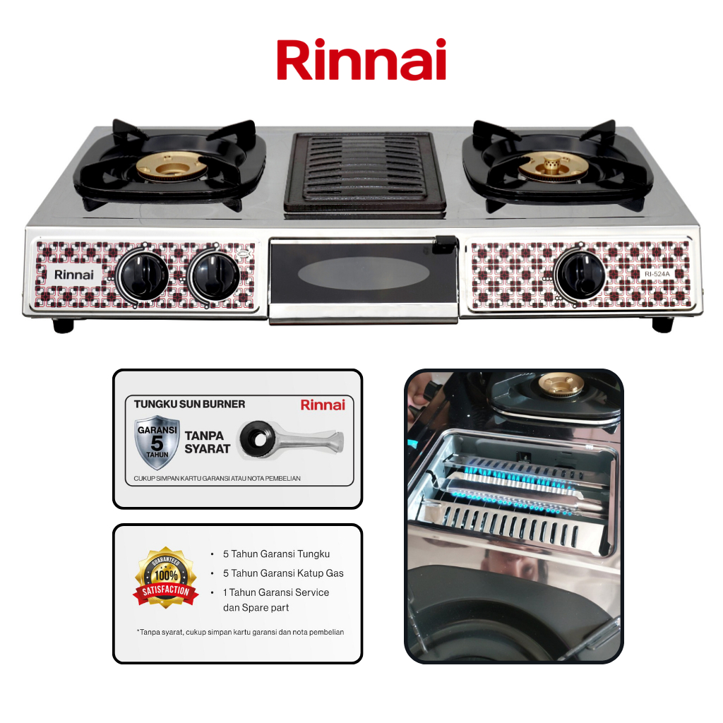 Jual Kompor Gas 2 Tungku Rinnai RI-524A Burner Grill Panggangan Api ...