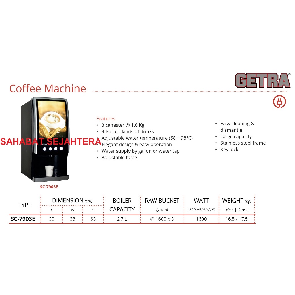 Jual GETRA Coffee Machine SC-7903E Dispenser Kopi 2,7 Liter | Shopee ...