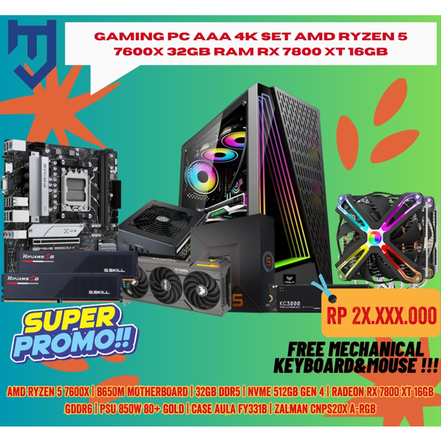 Jual Gaming PC AAA 4K Set AMD Ryzen 5 7600X 32GB RAM RX 7800 XT 16GB ...