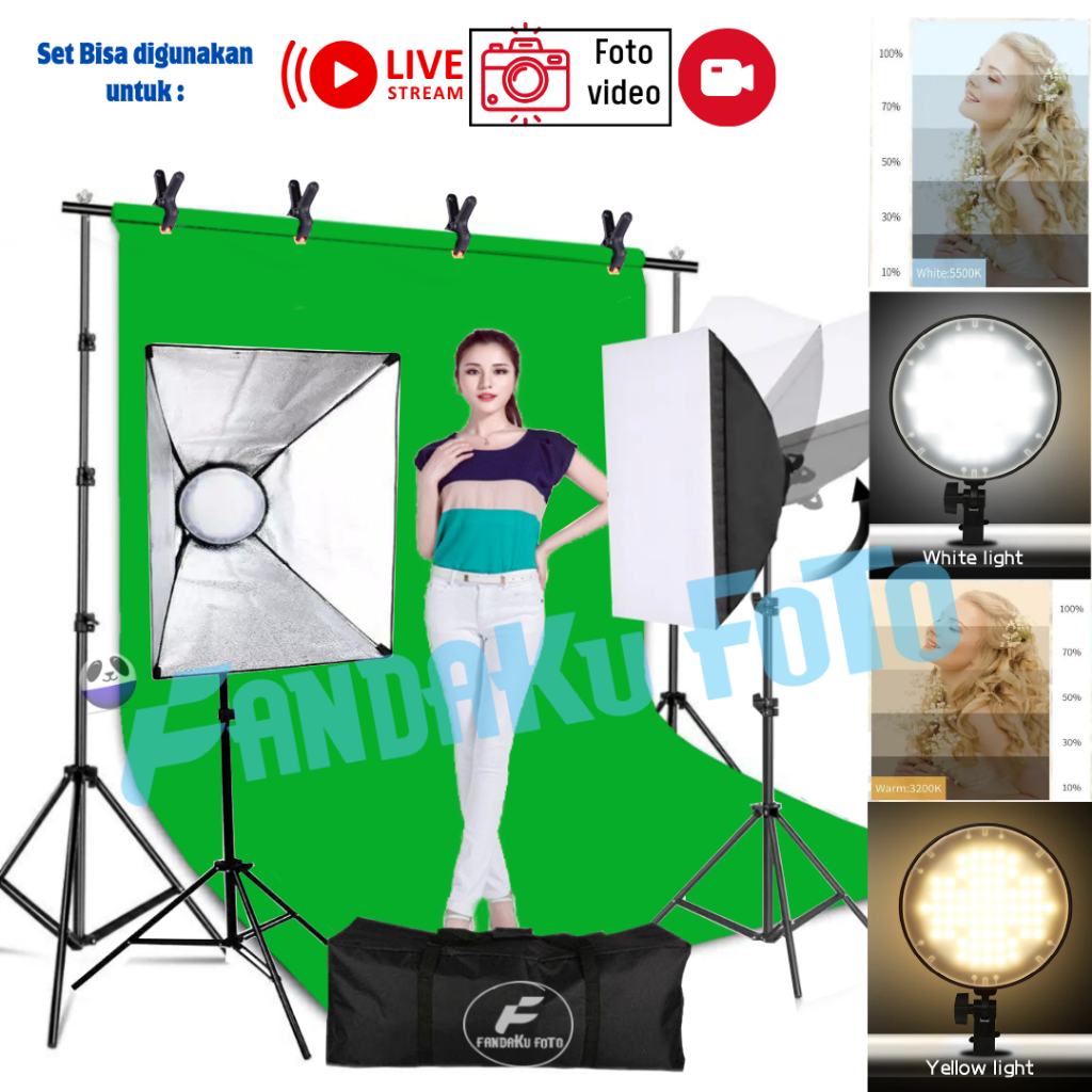 Jual Lampu softbox live streaming konten kreator foto studio lighting led 2700 - 5500 kelvin ...