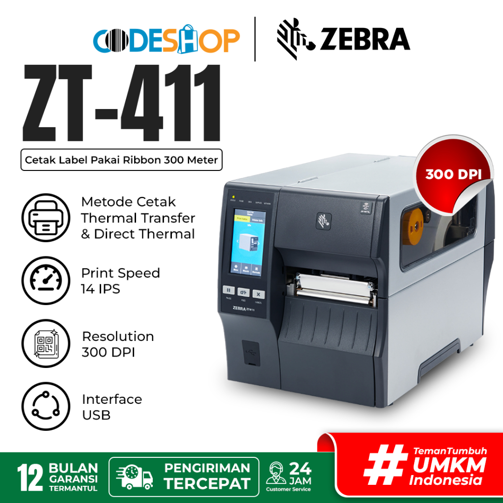 Jual Printer Barcode Industrial Zebra ZT411 (300 DPI) - Cetak Resi ...