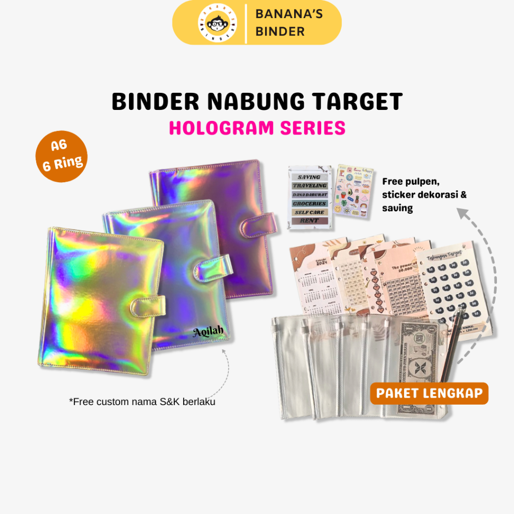 Jual Binder Nabung Hologram A6 Free Custome Nama Paket Kombo Warna ...