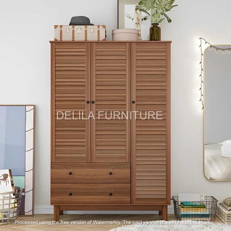 Jual Lemari Pakaian 3 Pintu Kayu Jati Minimalis Modern LPT304 | Shopee Indonesia