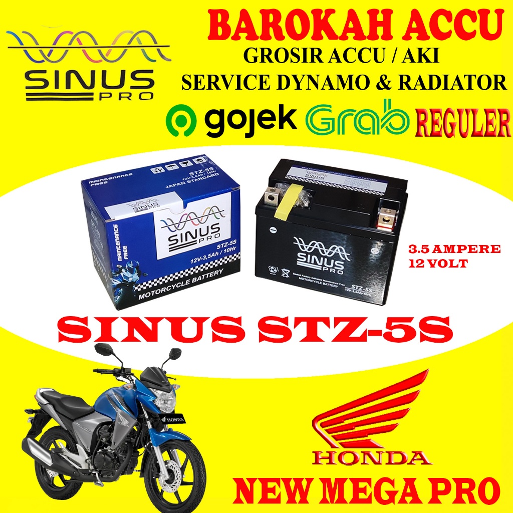 Jual AKI MOTOR HONDA NEW MEGA PRO SINUS STZ5S , 3.5 AH | Shopee Indonesia