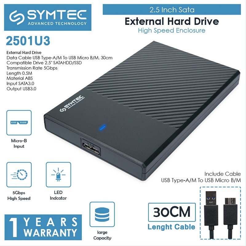 Jual SYMTEC 2.5 Inch Hard Drive HDD SSD SATA Casing Enclosure - HDE ...