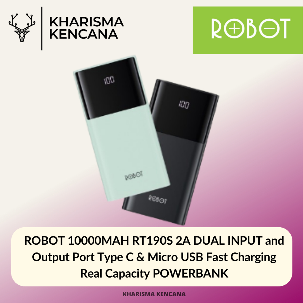 Jual ROBOT 10000MAH RT190S 2A DUAL INPUT FAST CHARGING POWERBANK ...