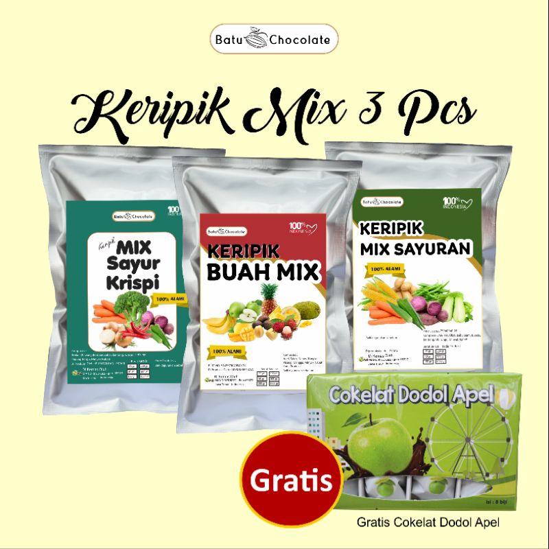 Jual Paket 3 pcs Keripik Mix 100 gram Berhadiah Cokelat Dodol Apel ...