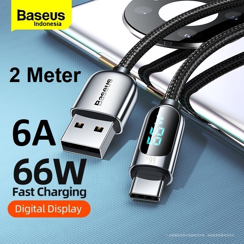 Jual Baseus Kabel Data Digital Display USB to TYPE C 6A 66W 2M 2 Meter Fast Charging Quick ...