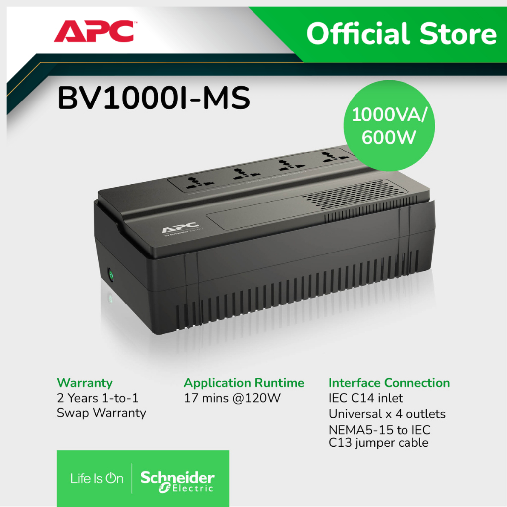Jual UPS APC BV1000I-MS 600 Watts 1000VA, AVR, Universal Outlet ...