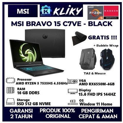 Jual Laptop Gaming MSI Bravo 15 AMD Ryzen 5 7535HS Ram 16Gb Ssd 512 Gb ...