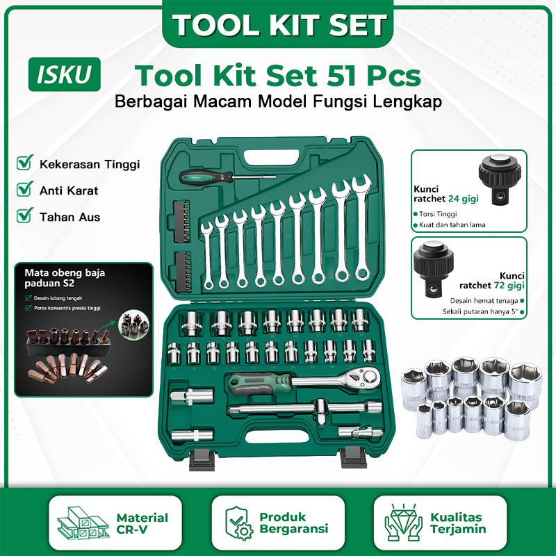 Jual ISKU Tool Kit Set Kunci Sok Set 51 Pcs Ring Pas Set Mata Shock ...