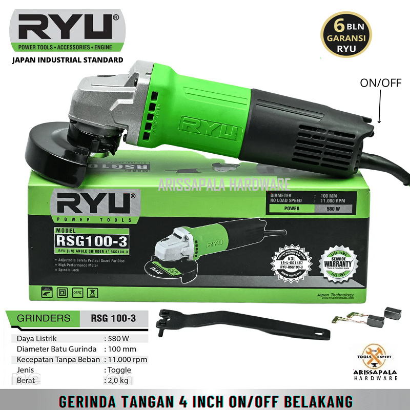 Jual RYU Mesin Gerinda Tangan RYU TEKIRO Angle Grinder Grinda Ryu RSG 100-3 Gurinda Ryu Japan ...