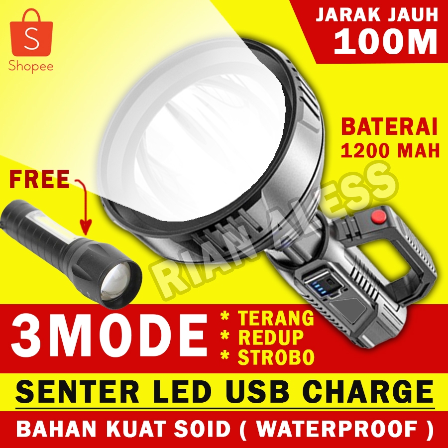 Jual Senter Cas Led USB Super Terang Jarak Jauh Waterproof Anti Air ...