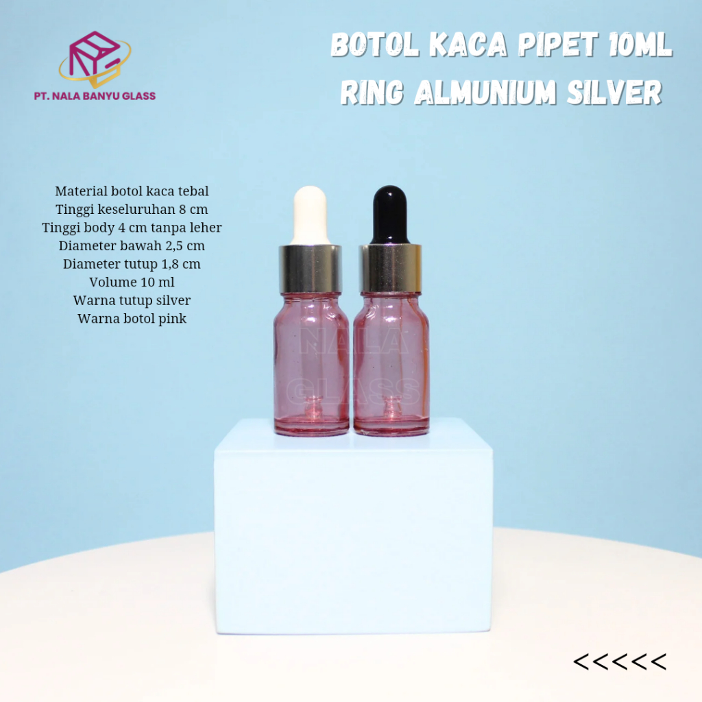 Jual botol kaca pipet 10ml tebal pink bening - ring almunium silver ...