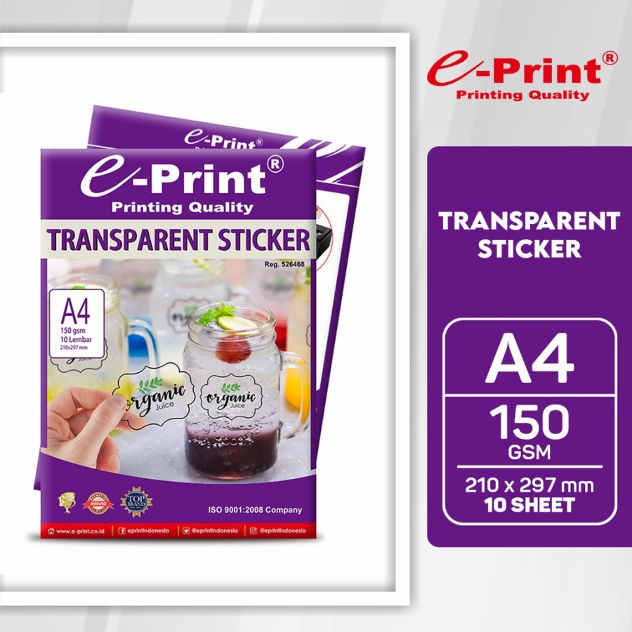 Jual e-Print A4 TRANSPARENT STICKER 150 GSM - 10 Sheets | Shopee Indonesia