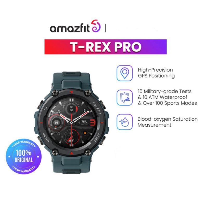 Jual Amazfit T Rex Pro Smartwatch 1.3" AMOLED Screen GPS SpO2 10 ATM Waterproof | Shopee Indonesia