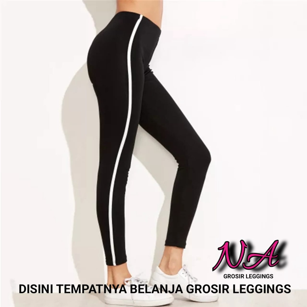 Jual Legging panjang Strip 1 Putih // Legging Olahraga Bahan Spandex ...