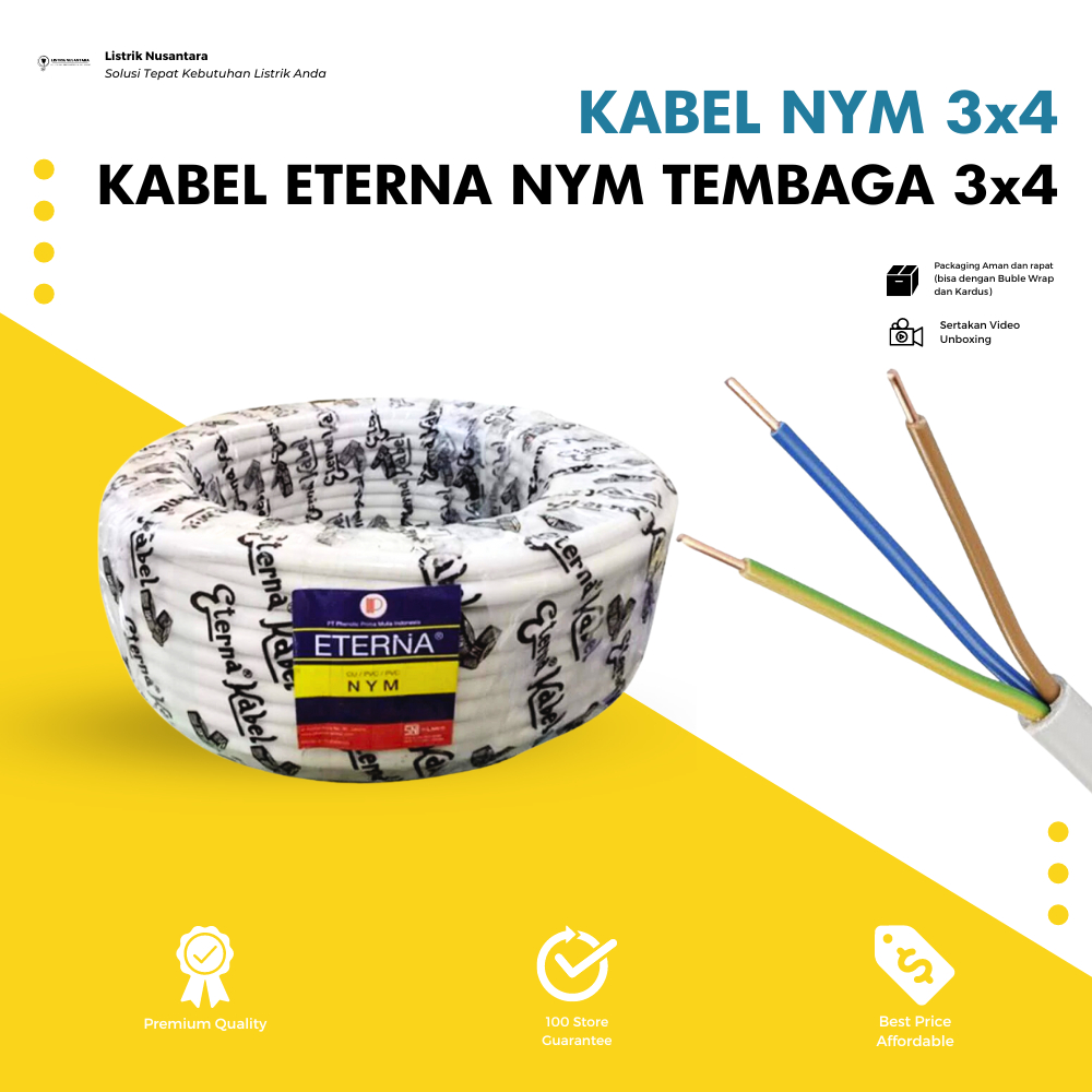 Jual Eterna Kabel NYM 3x4 / Kabel Tembaga Asli isi 3 / Kabel Tufur ...