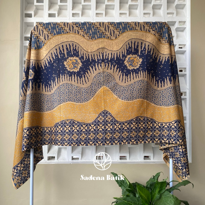Jual Kain Batik Katun Handprint Motif Abstrak Warna Navy Kuning ...
