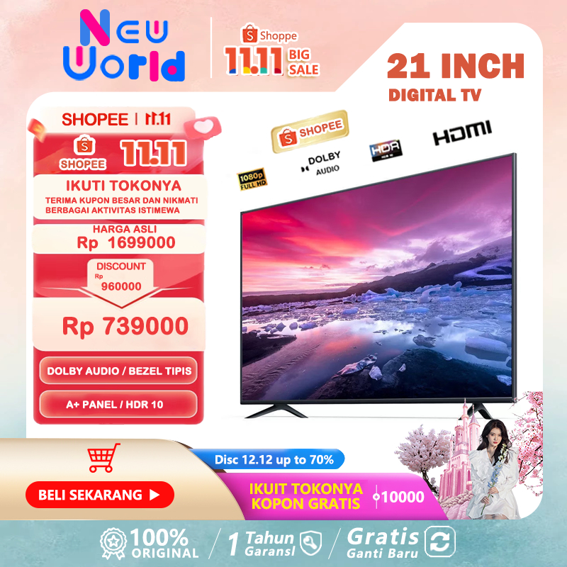 Jual TV Digital 21 Inch Full HD 1080P TV LED 21 Inch TV DVB-T2 TV Murah ...