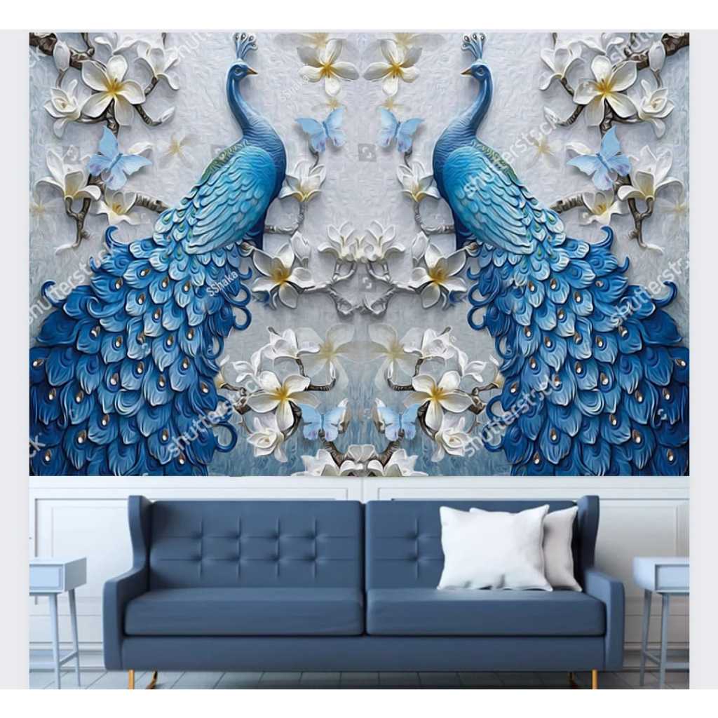 Jual TERBARU Wallpaper 3D custom motif relief merak , wallpaper dinding burung merak visual 3d ...