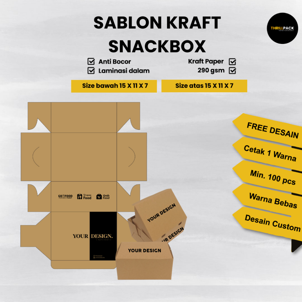 Jual Sablon Snack Box Kraft/Ivory (P15 X L11 X T7) Custom Desain & Logo ...