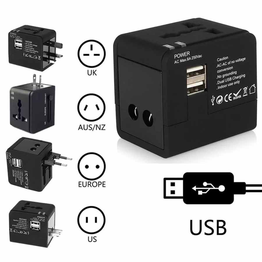 Jual Travel Adapter Adaptor Universal Plug EU UK US 1A Dual USB Port ...