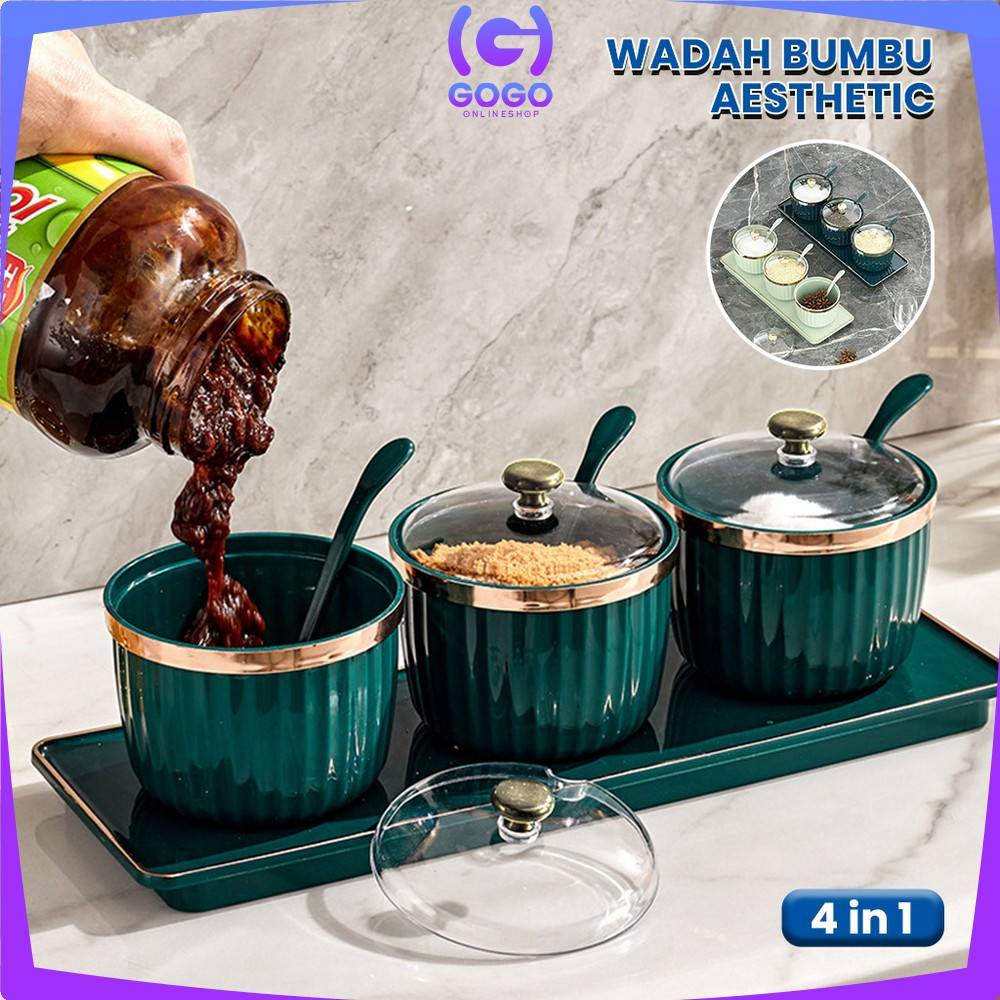 Jual GOGO-C1008 Tempat Bumbu Dapur Set 4IN1 Penyimpanan Gula Garam ...