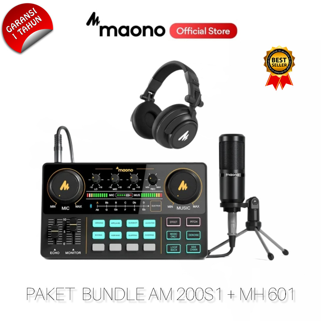 Jual MAONO AM200 Paket Soundcard Microphone PM360 dan MH601 for Podcast ...