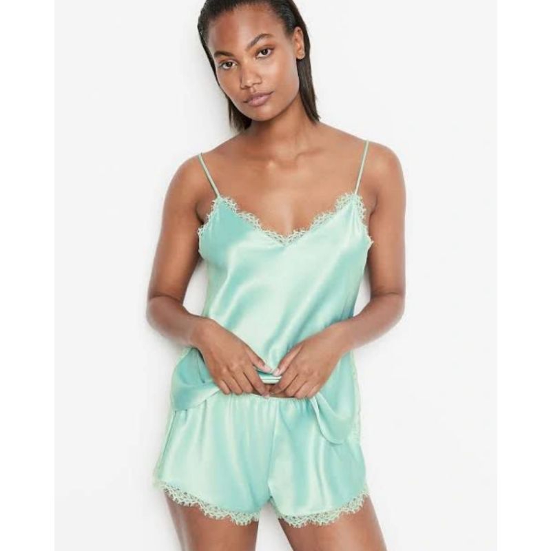 Jual Victoria's Secret Stretch Satin Lace Back Cami piyama oneSet(rak ...