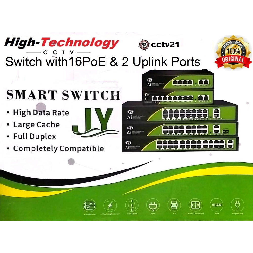 Jual Poe Switch PoE 16 Port+2 Uplink HighTechnology 10/100 Mbps Base-TX ...