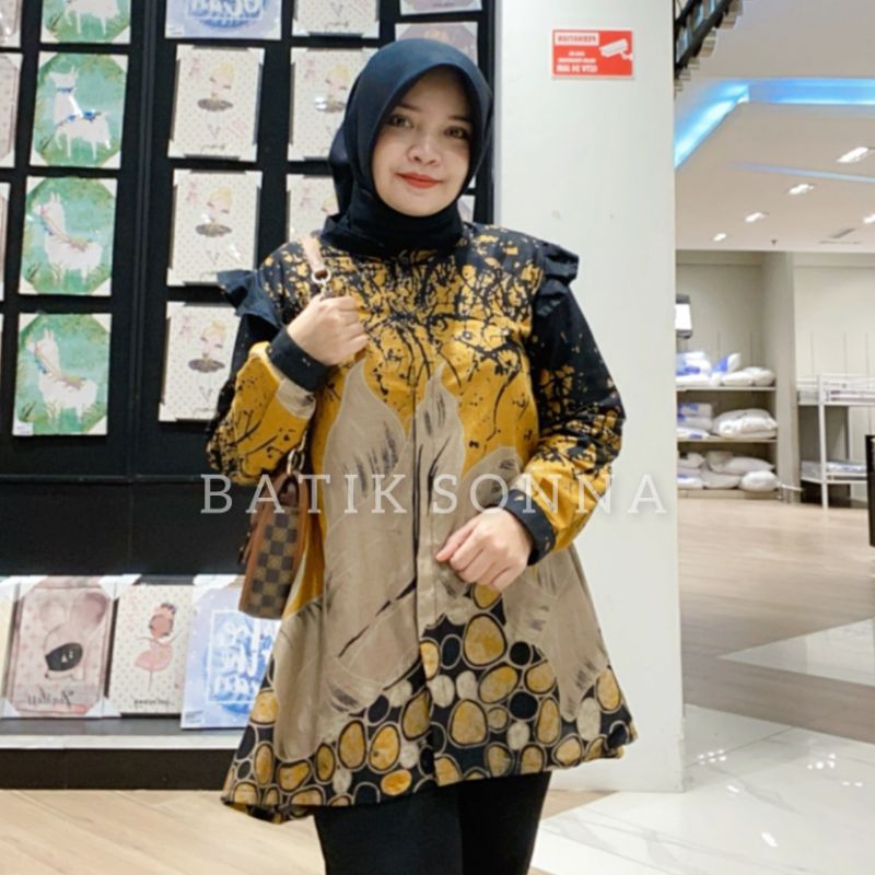 Jual Kemeja Batik Wanita Full Kancing Depan Lengan Panjang Berkancing ...