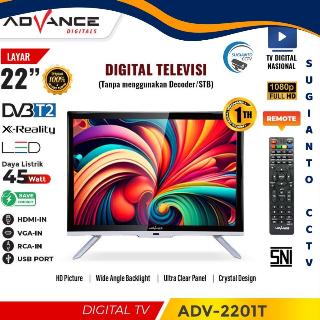 Jual Advance Televisi Led Digital TV HD 22 inch Crystal Design FULL HD ...