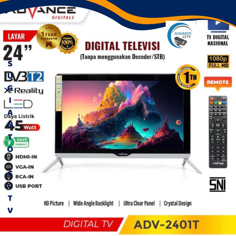 Jual Advance Televisi Led Digital TV HD 24 inch Crystal Design FULL HD ...