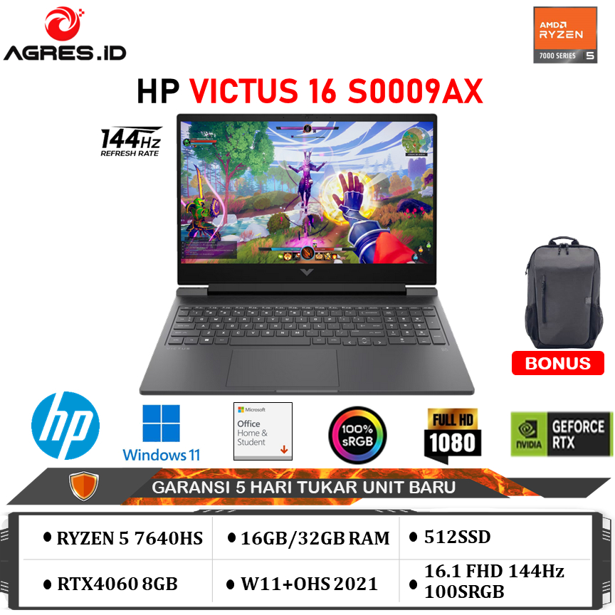Jual HP VICTUS 16 RYZEN 5 8645HS RTX4060 8GB/ 32GB 1TB W11+OHS 16.1FHD ...