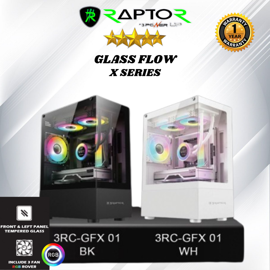 Jual Casing Gaming/PC/Office Raptor Glass Flow X Series Free 3 Fan RGB | Shopee Indonesia