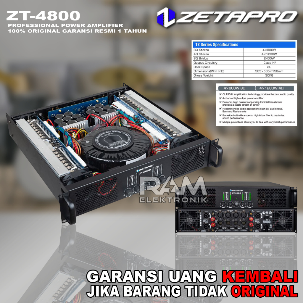 Jual Power Amplifier 4 Channel ZETAPRO ZT4800 | ZT 4800 Class H Original 4 x 800 Watt | Shopee ...