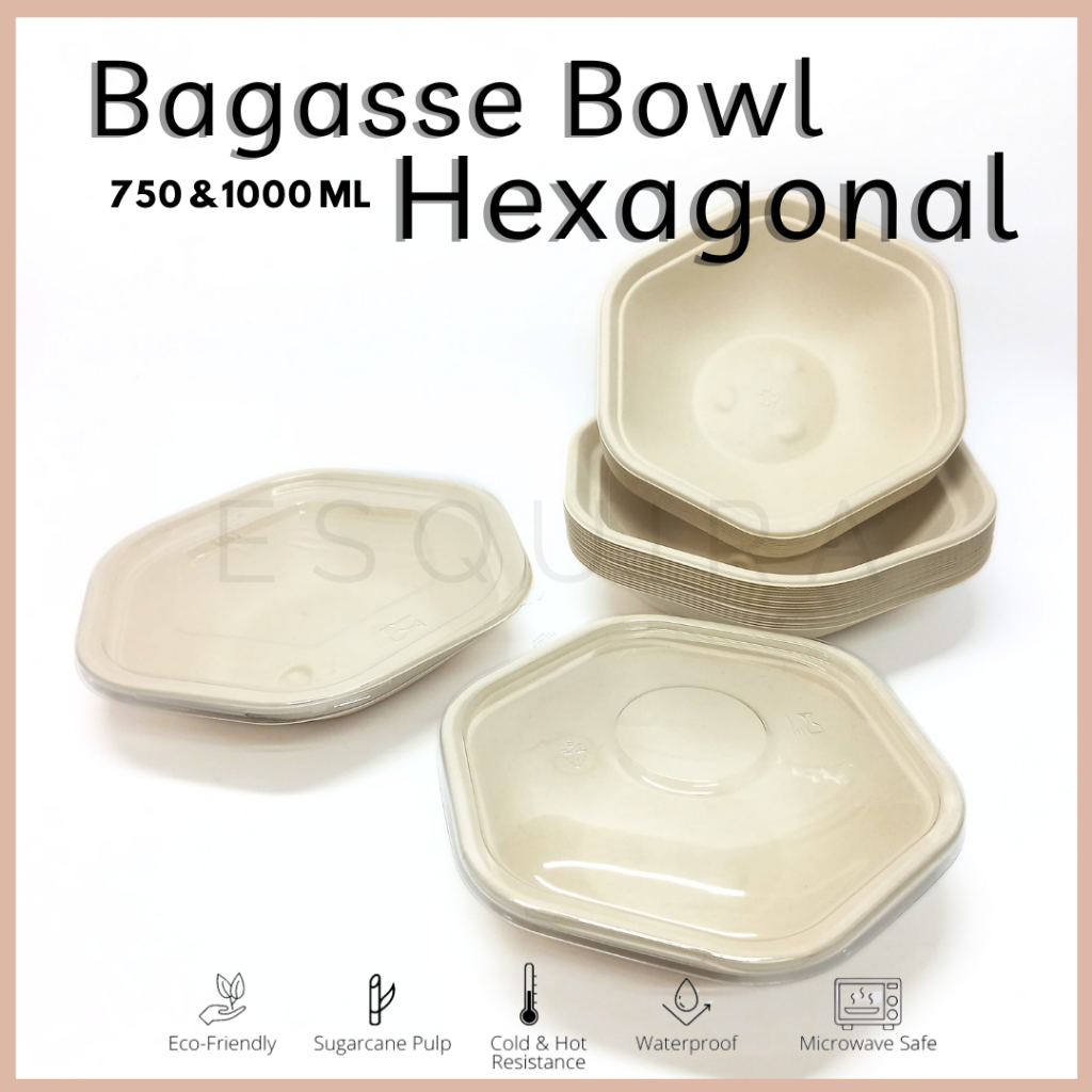 Jual Bagasse Bowl Salad Hexagonal Takeaway 750 & 1000 ML | Shopee Indonesia