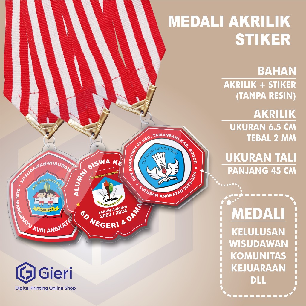 Jual Gieri - Medali Kelulusan sekolah / Medali Akrilik Stiker | Shopee ...