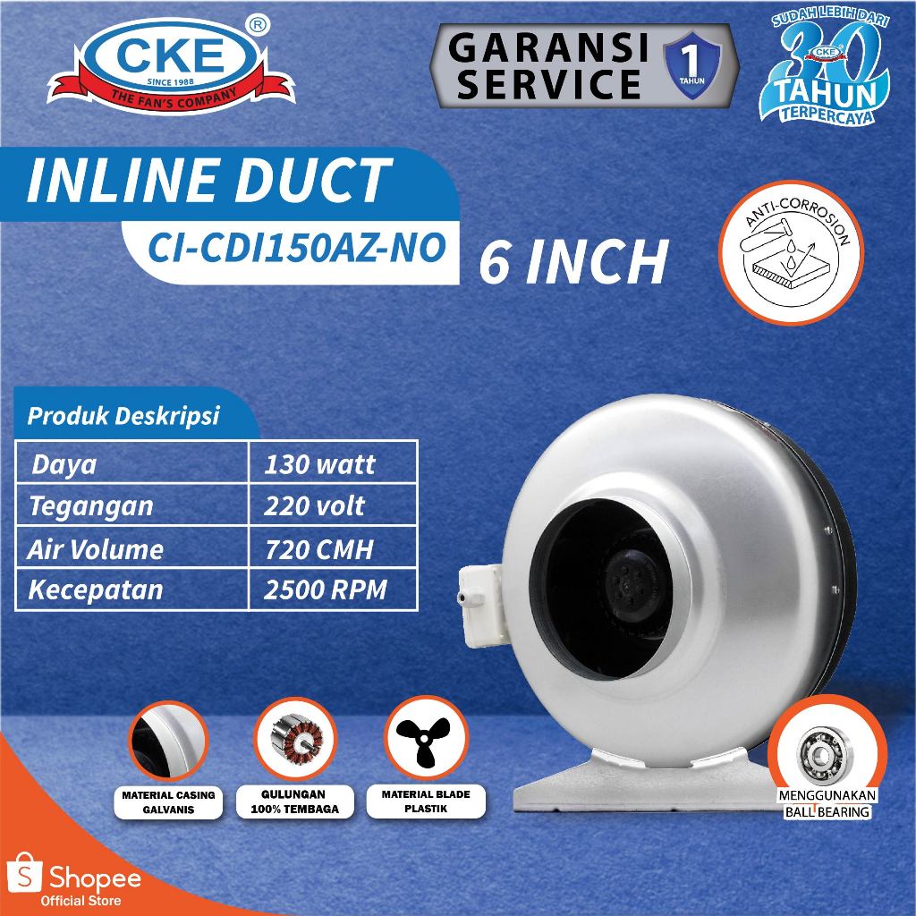 Jual CKE Centrifugal Duct Inline Fan CI-CDI150AZ-NO 6 Inch Inline Fan ...