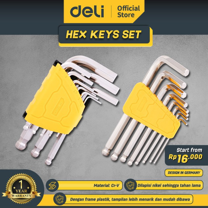 Jual Deli Hex Keys Sets / Kunci L Bulat Set Panjang Kuat Isi 8/9pc DL23010X | Shopee Indonesia