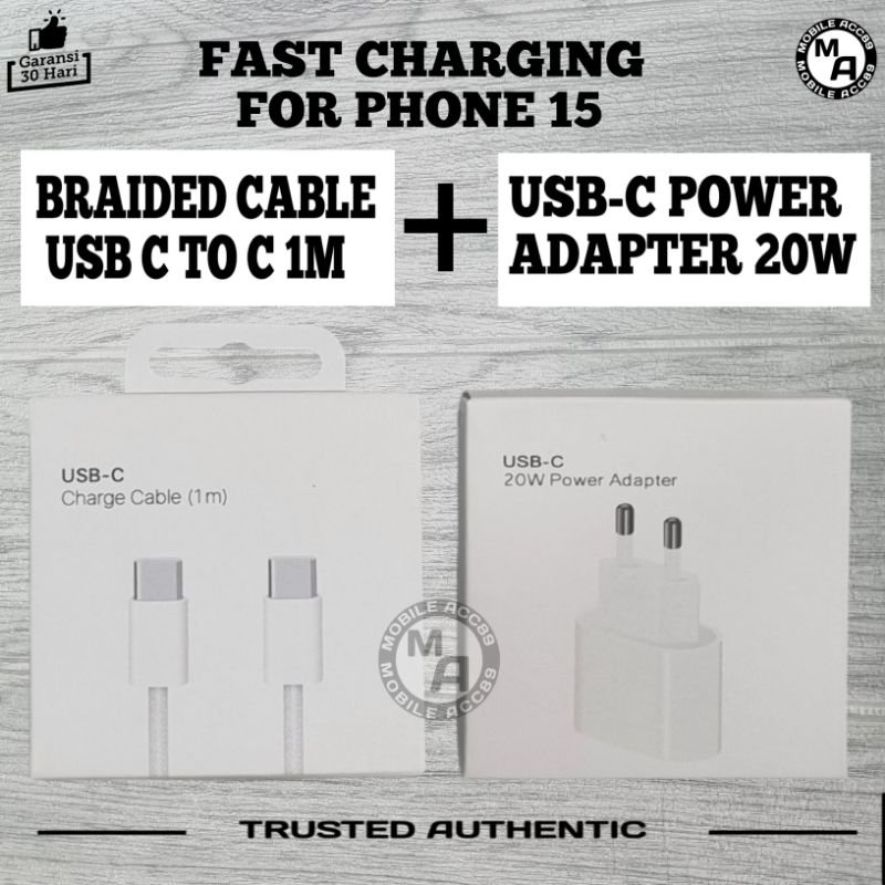 Jual CHARGER IP TYPE C to TYPE C FAST CHARGING IP 15 (1m) + ADAPTOR 20 ...