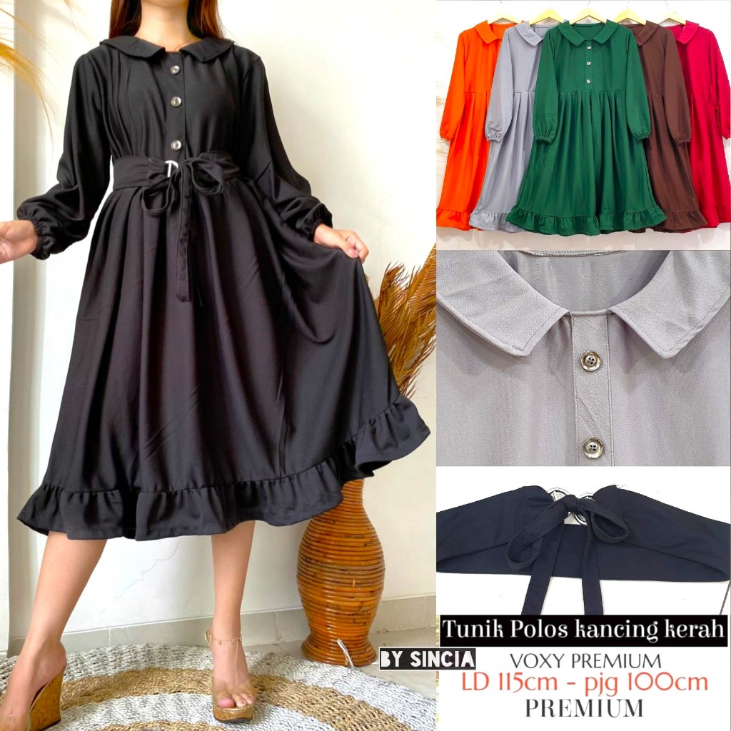 Jual Tunik rempel model kerah kancing lengan karet wudhu dan tali ...