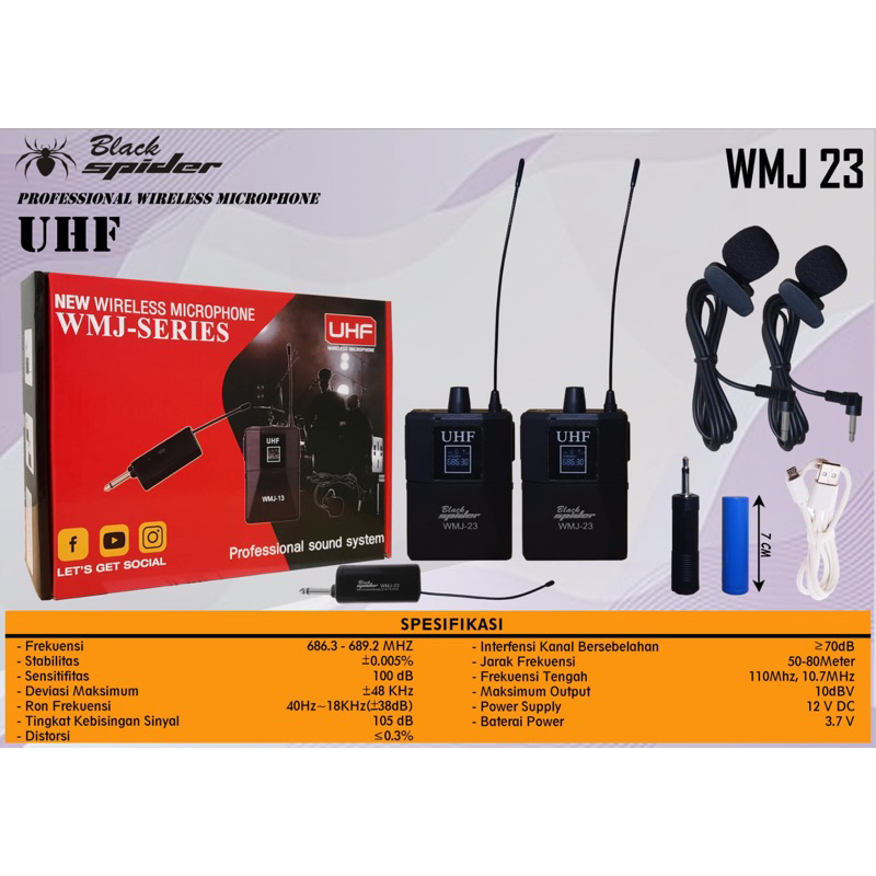 Jual MIC WIRELESS BLACK SPIDER WM J23 CLIP ON MICROPHONE BLACKSPIDER WMJ 23 Black Spider ...