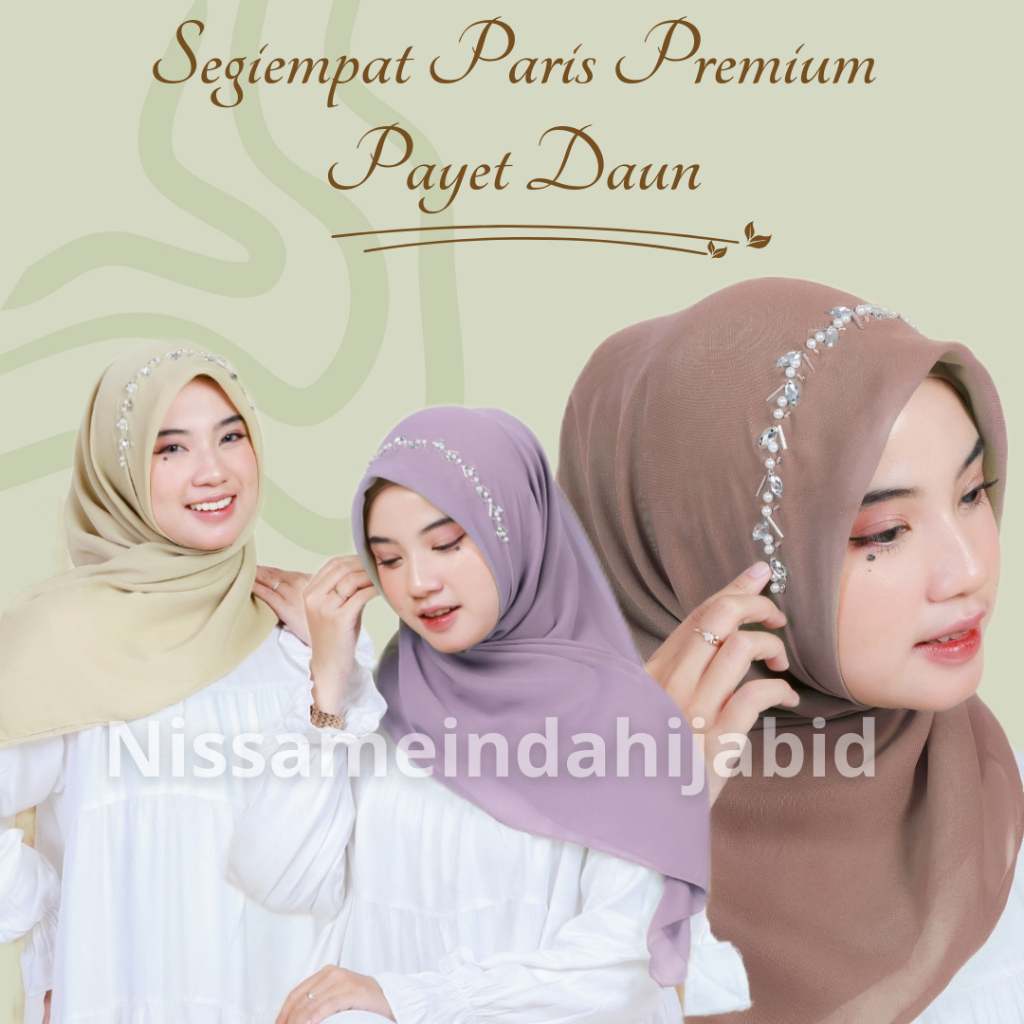 Jual Jilbab Kerudung Segi Empat Paris Premium Payet Mute Motif Daun ...
