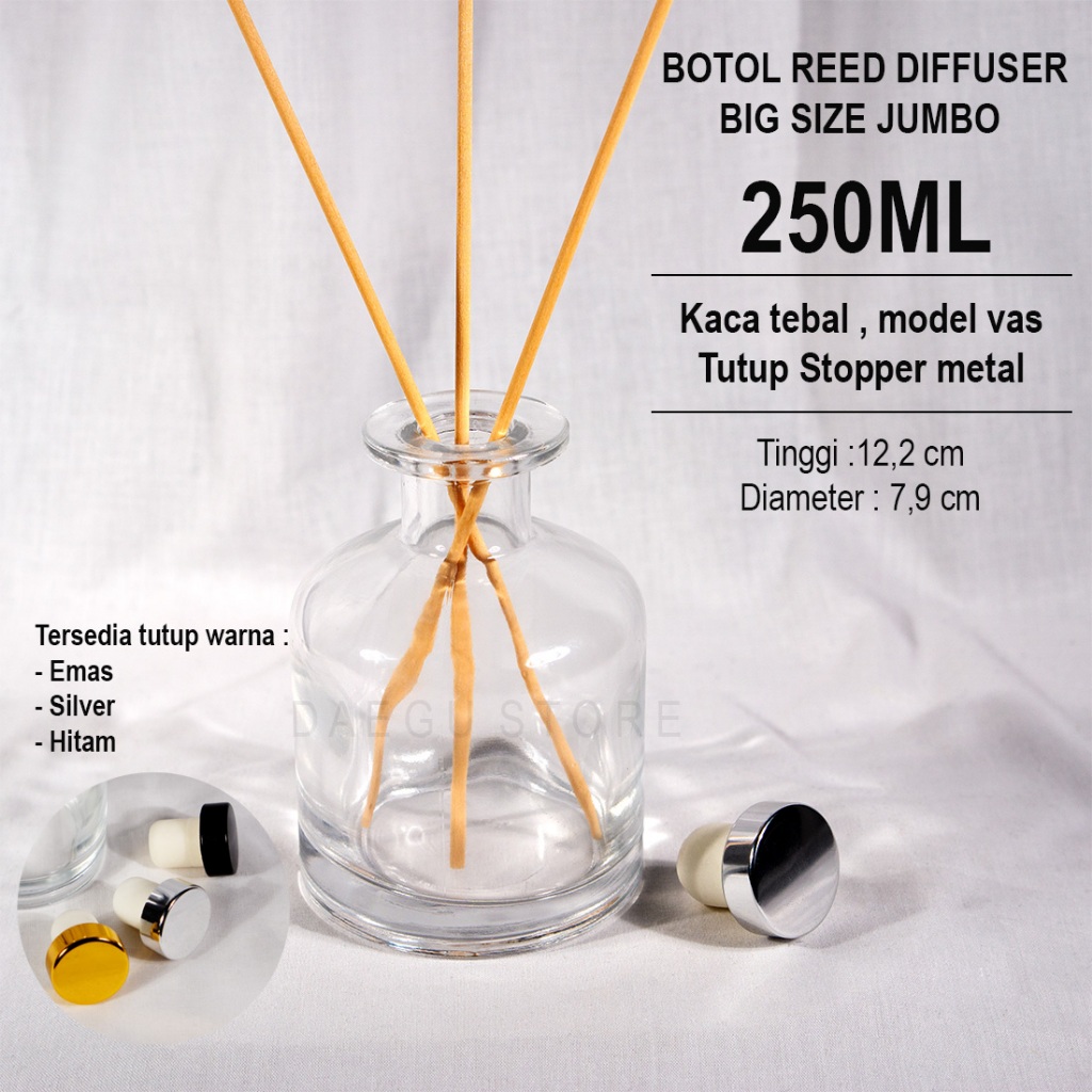 Jual Botol Reed Diffuser 250ml Kaca Bening Tebal Model VAS / Belly Pot ...